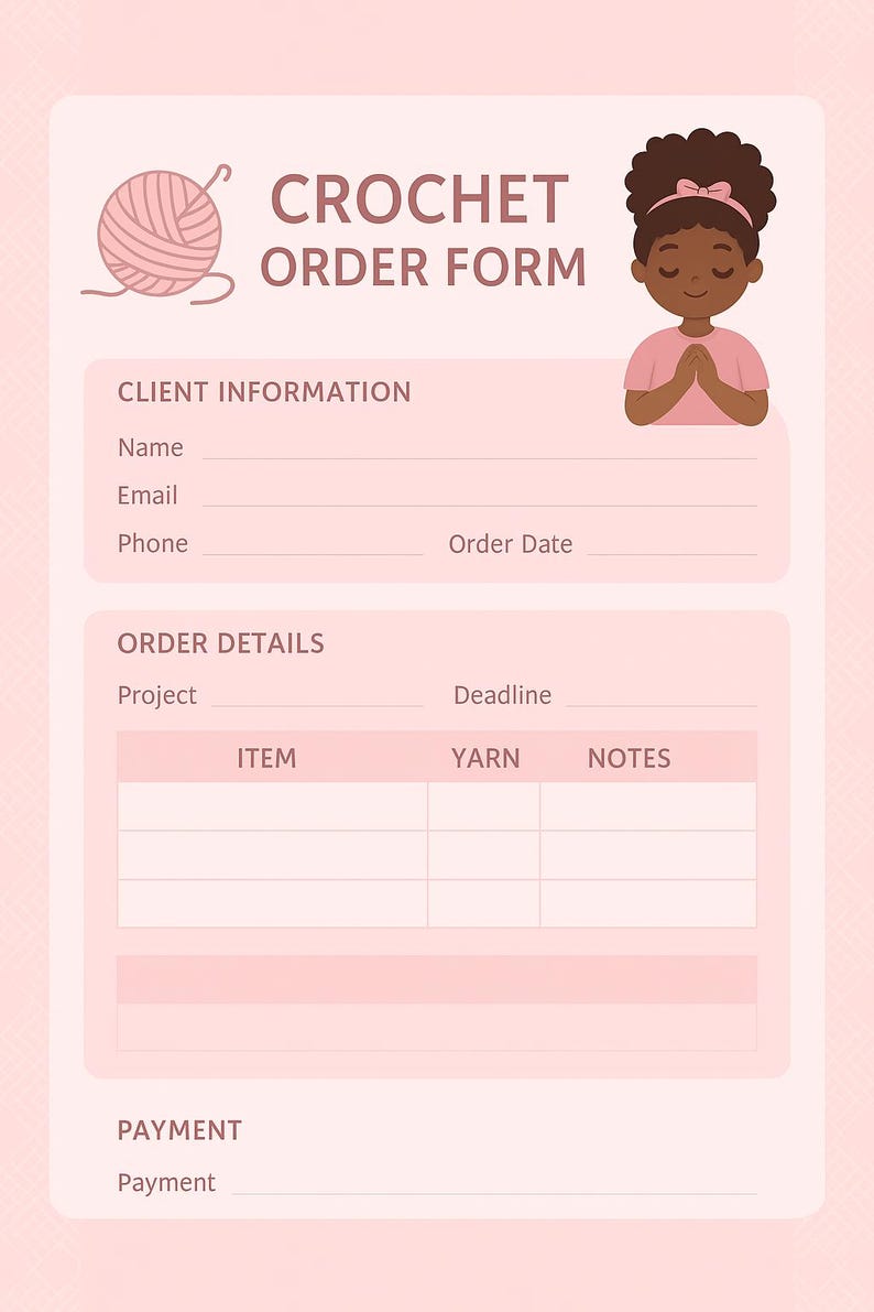 Crochet Order Form Template | Pink & Neutral Versions | Crochet ...