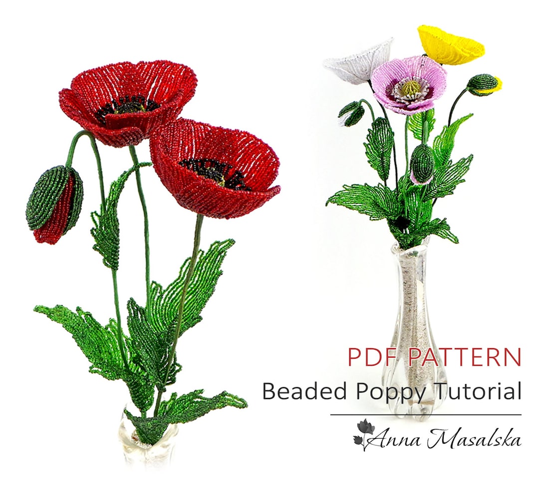 PDF Pattern French Beaded Poppy, Beaded Coloured Poppies Tutorials ...
