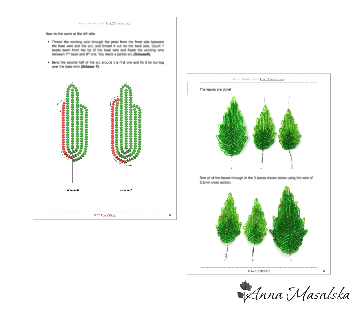 PDF PATTERN - Beaded Flowers and Leaves, Green Leaves, French Beaded ...