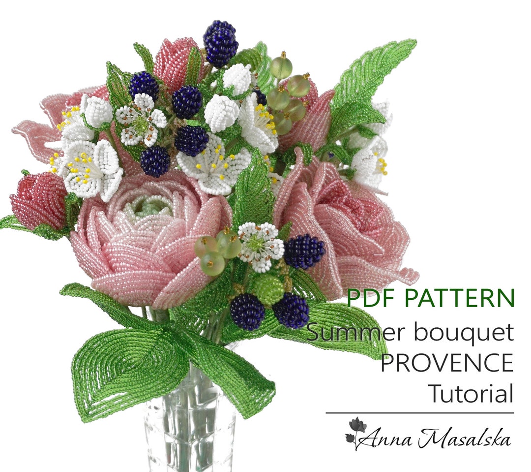 PDF Pattern - French Beaded Flowers, Beaded Flowers and Berry, Summer ...