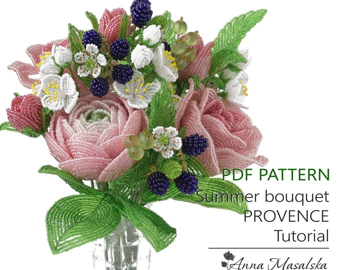 PDF Pattern - French Beaded Flowers, Beaded Flowers and Berry, Summer ...