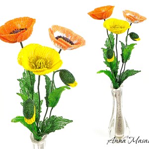 PDF Pattern - French Beaded Poppy, Beaded Coloured Poppies Tutorials ...
