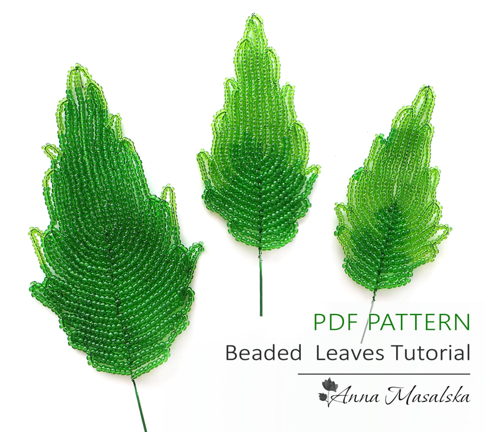 PDF PATTERN - Beaded Flowers and Leaves, Green Leaves, French Beaded ...