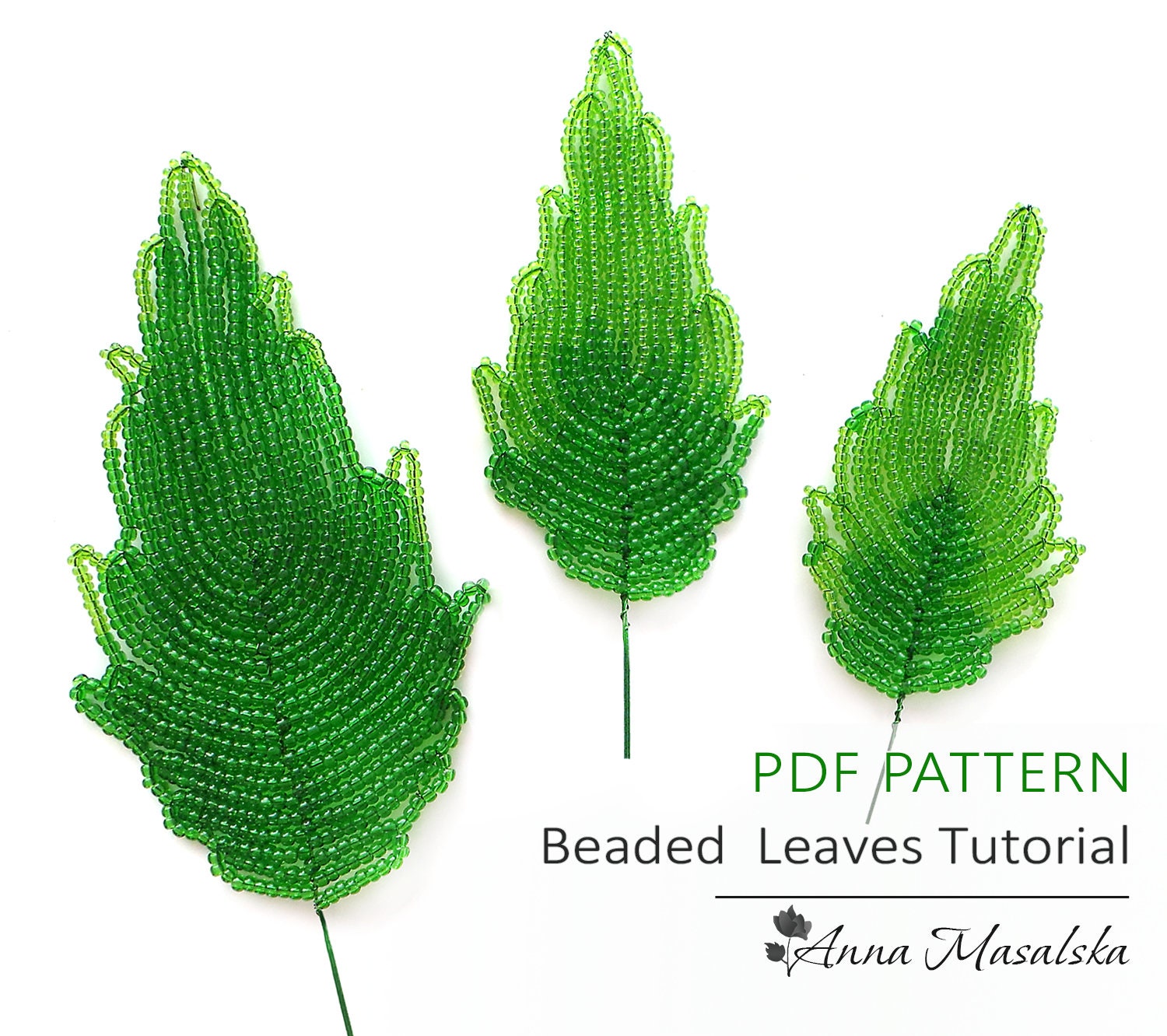 PDF PATTERN - Beaded Flowers and Leaves, Green Leaves, French Beaded ...