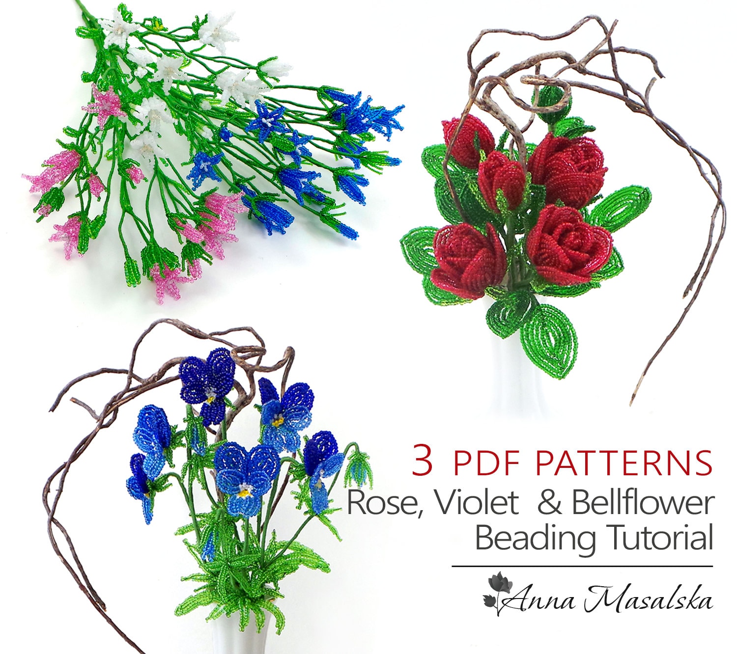 French Beaded Flower Patterns Little Roses Violet Flowers - Etsy