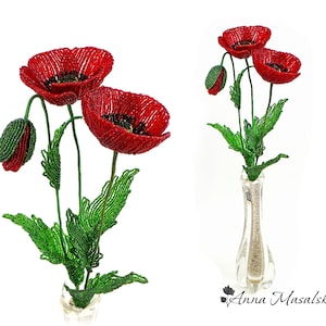 PDF Pattern - French Beaded Poppy, Beaded Coloured Poppies Tutorials ...