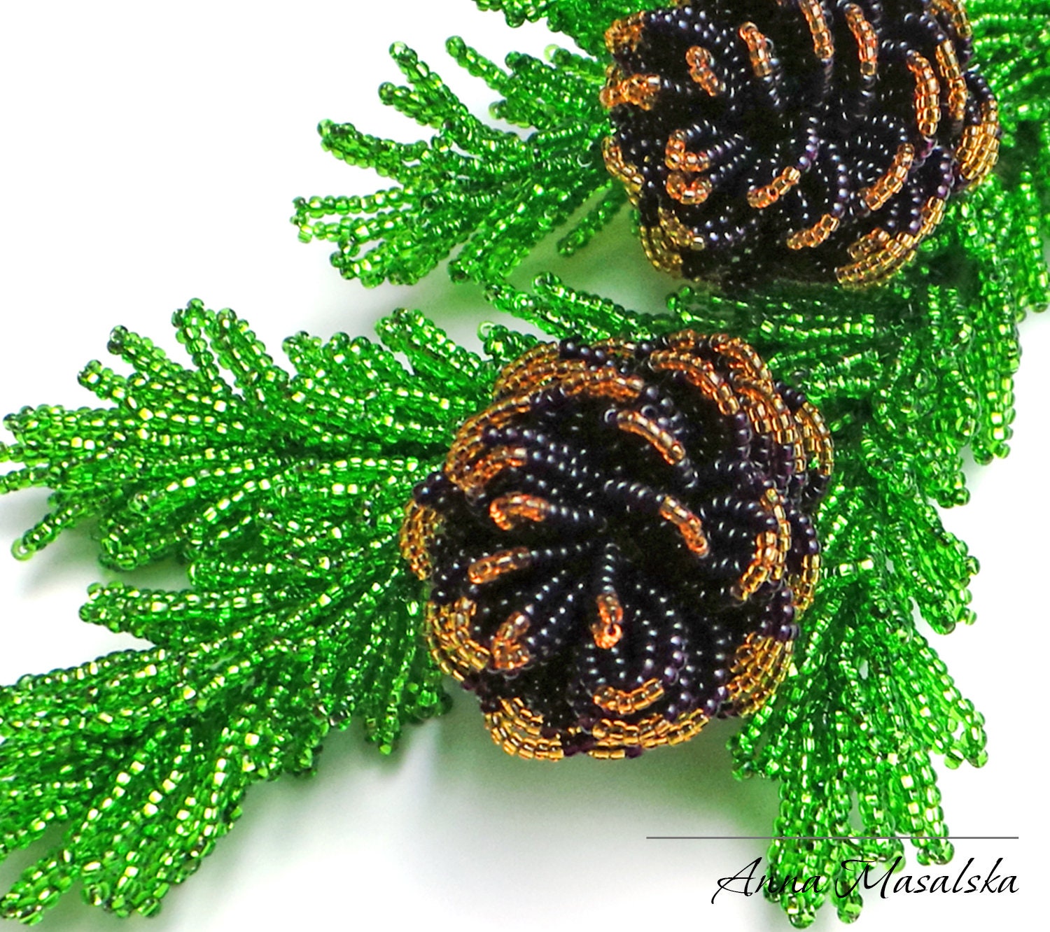 PDF Pattern Beaded Pine Branch With Cones, Seed Bead Weaving Tutorial ...