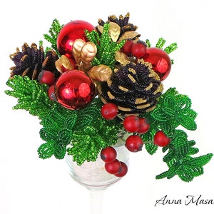 Christmas French Beaded Flower Patterns, Poinsettia, Pine Branch With ...