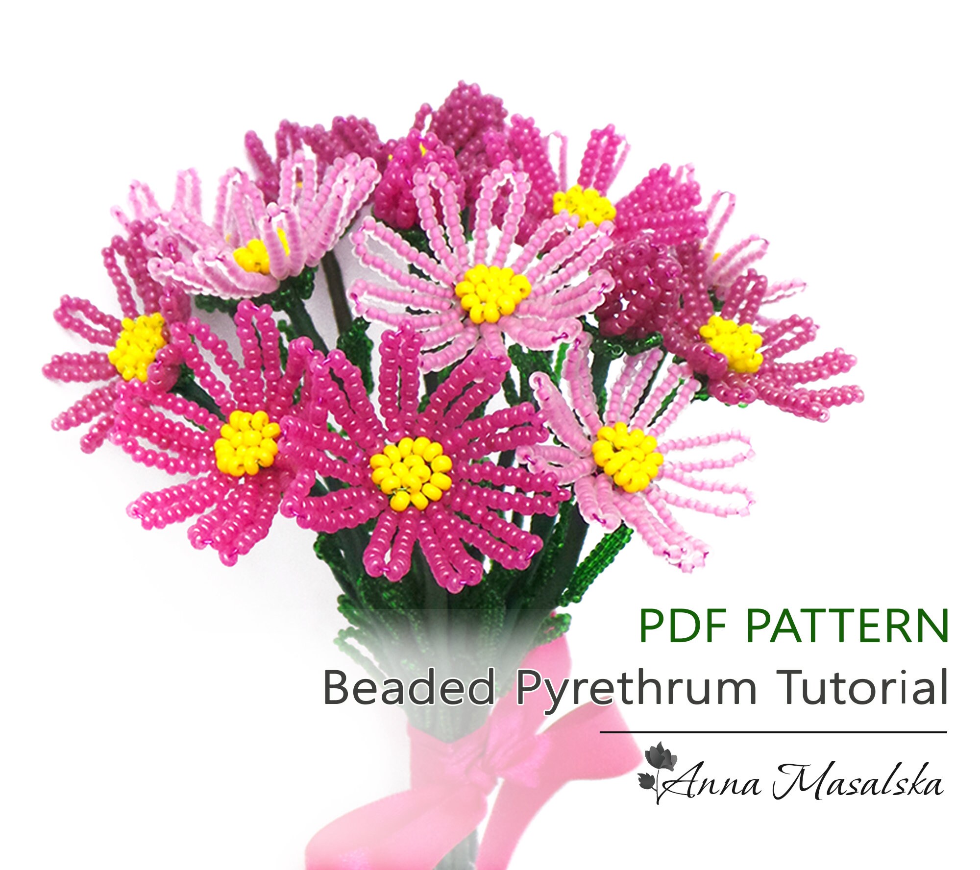 Pdf Pattern For Beginners Beaded Pyrethrum Beaded Flower Tutorial