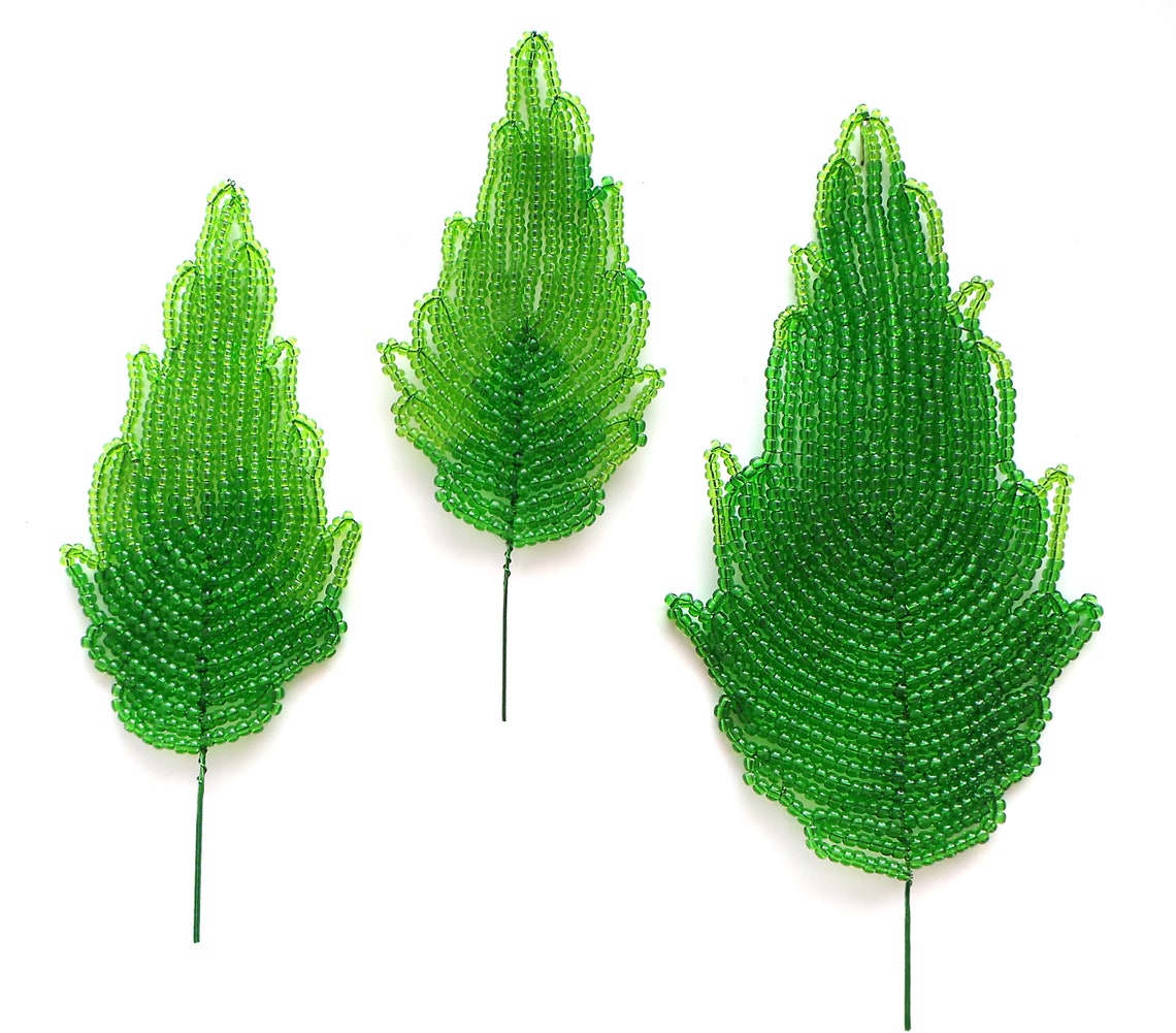 PDF PATTERN - Beaded Flowers and Leaves, Green Leaves, French Beaded ...