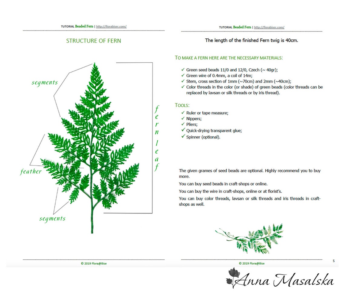 PDF Patterns - Beaded Fern, Beaded Flowers and Leaves, Green Leaf ...