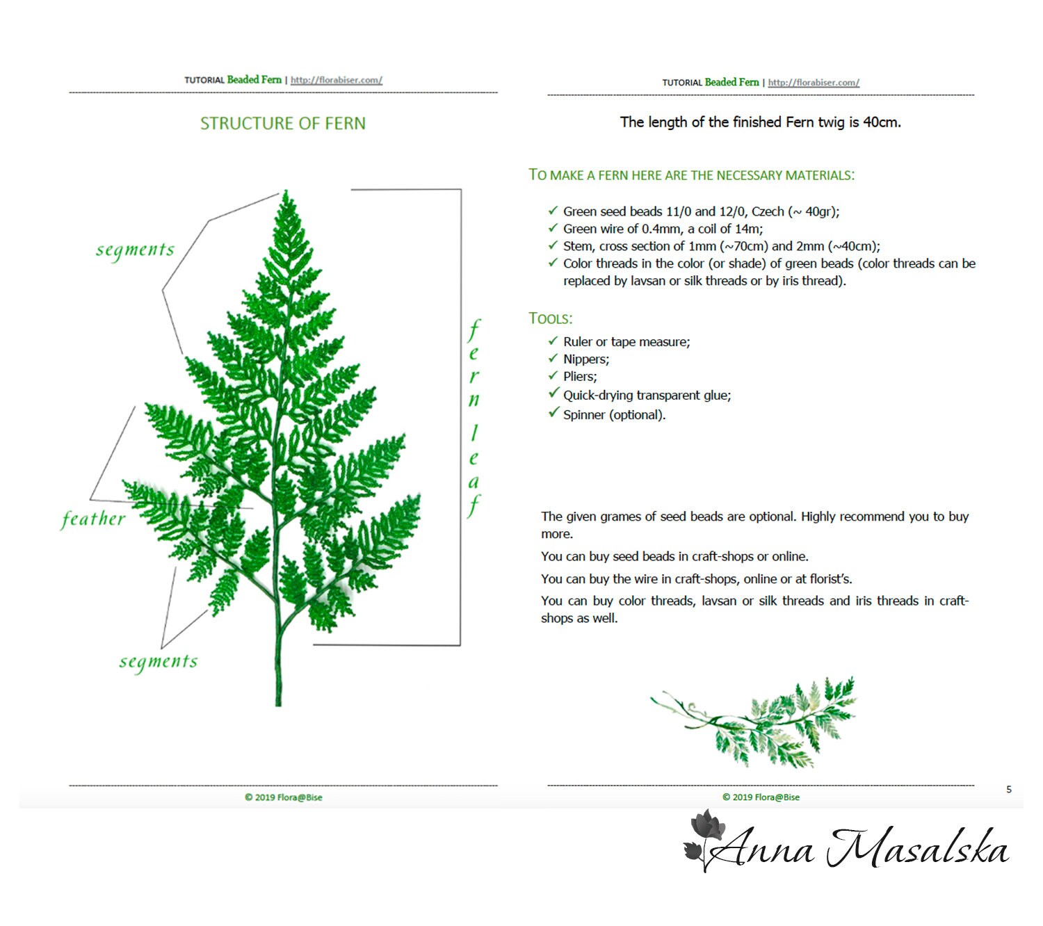 PDF Patterns - Beaded Fern, Beaded Flowers and Leaves, Green Leaf ...