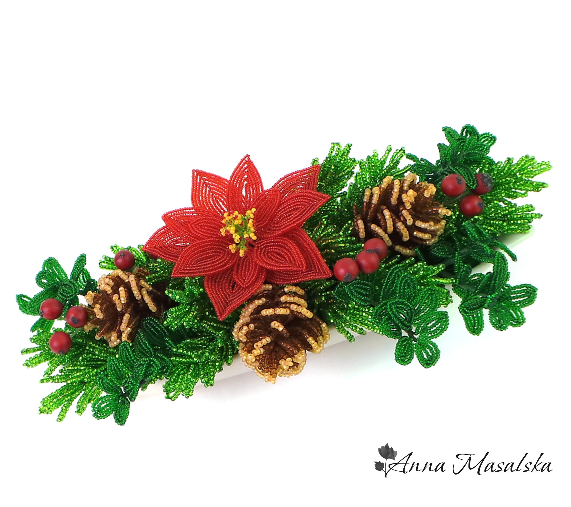 Christmas French Beaded Flower Patterns, Poinsettia, Pine Branch With ...