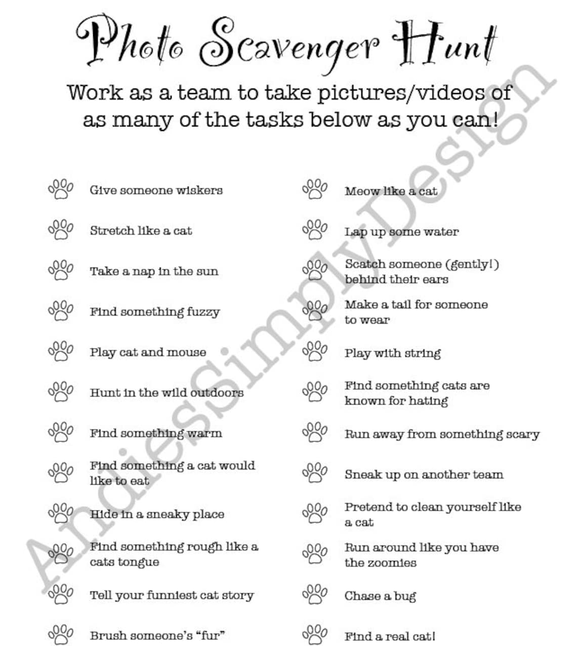 Cat Themed Photo Scavenger Hunt - Etsy