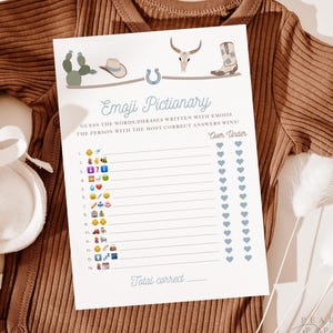 Emoji Pictionary Baby Shower Game, Western Baby Emoji Game, Cowboy Baby ...