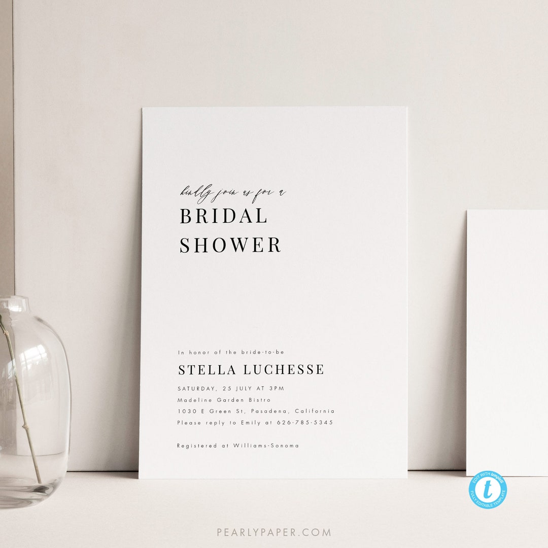 Simple Bridal Shower Invitation Template Modern Bridal Shower Invite ...