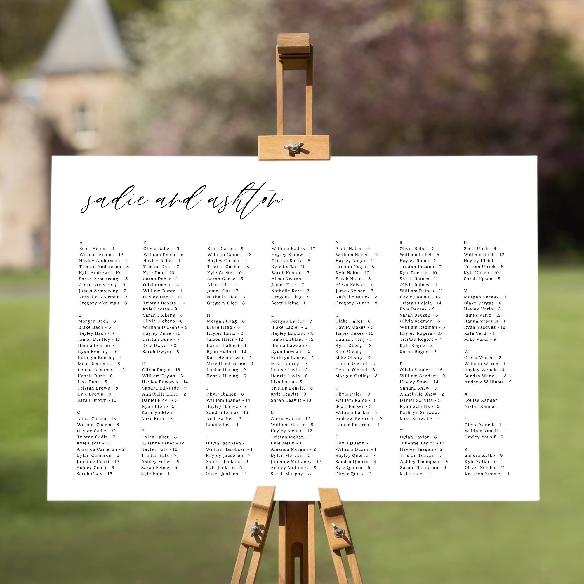 Alphabetical seating chart template Download Minimalist | Etsy