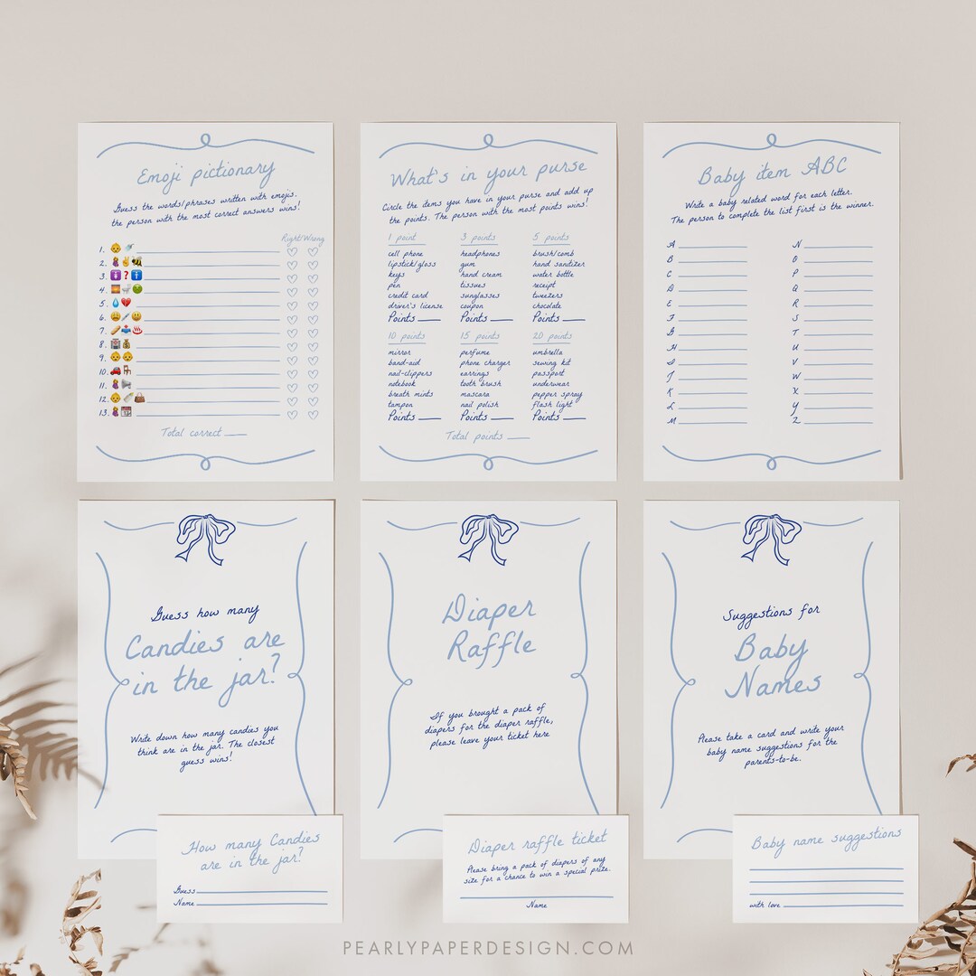 Whimsical Baby Shower Game Bundle, Baby Game Bundle Template, Baby Game ...