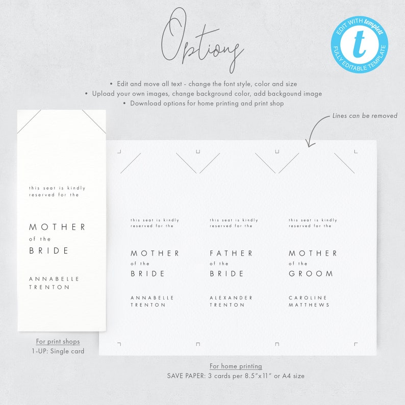 Minimalist Wedding Seating Tag Reserved Seating Template - Etsy UK
