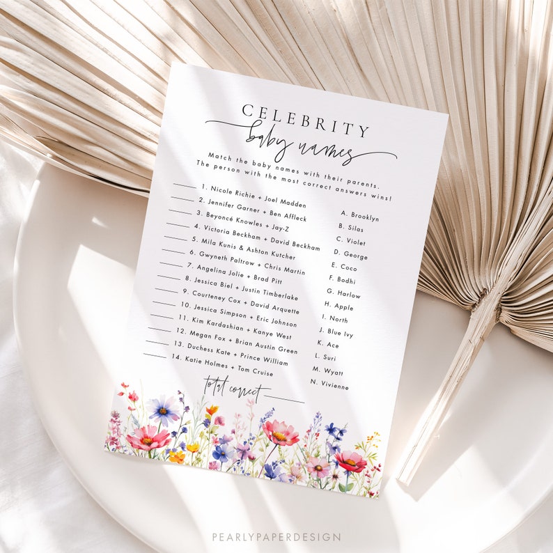 Celebrity Baby Name Game Template, Floral Baby Shower Game, Boho Baby ...