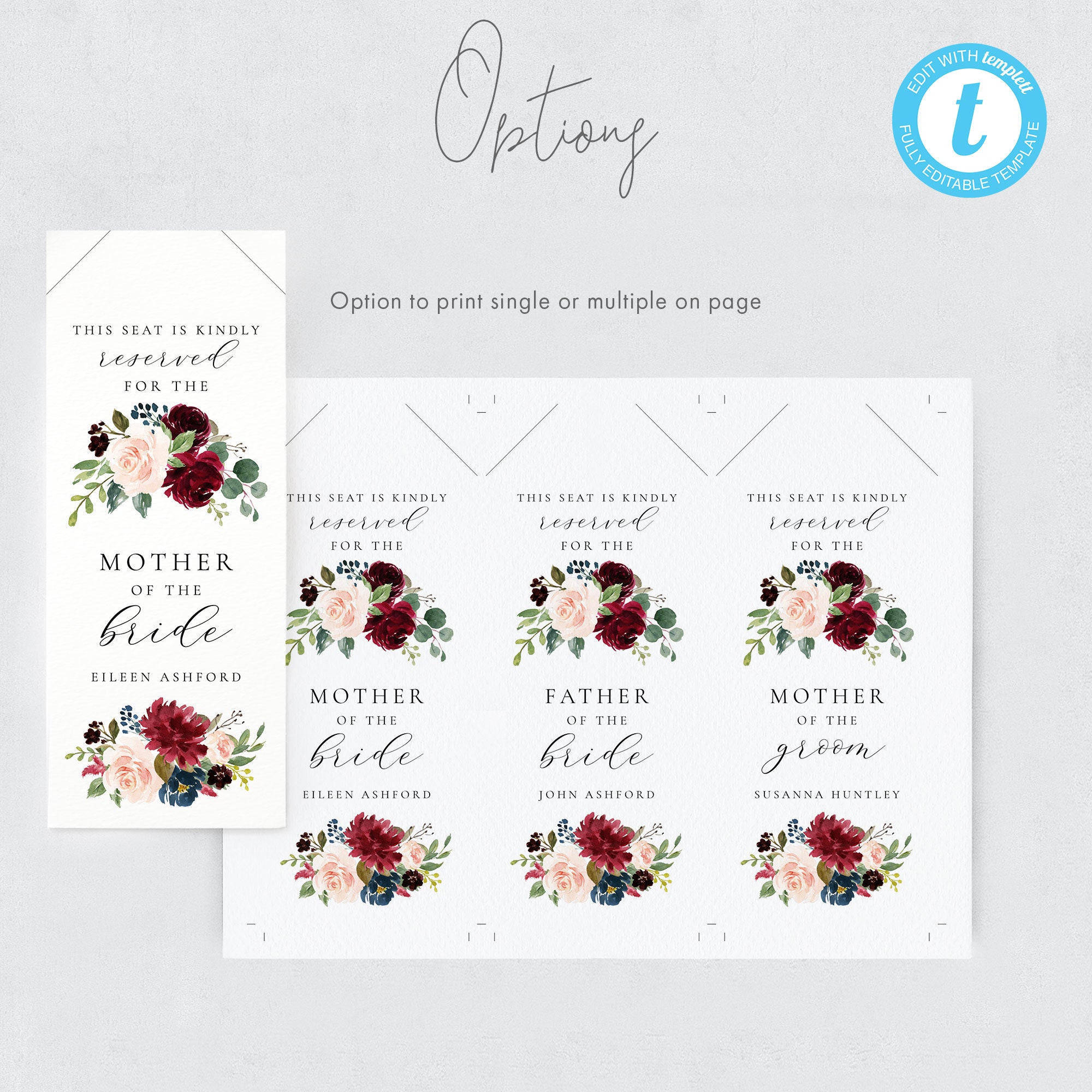 Reserved Seating Tag Template Wedding Seating Tag Wedding - Etsy