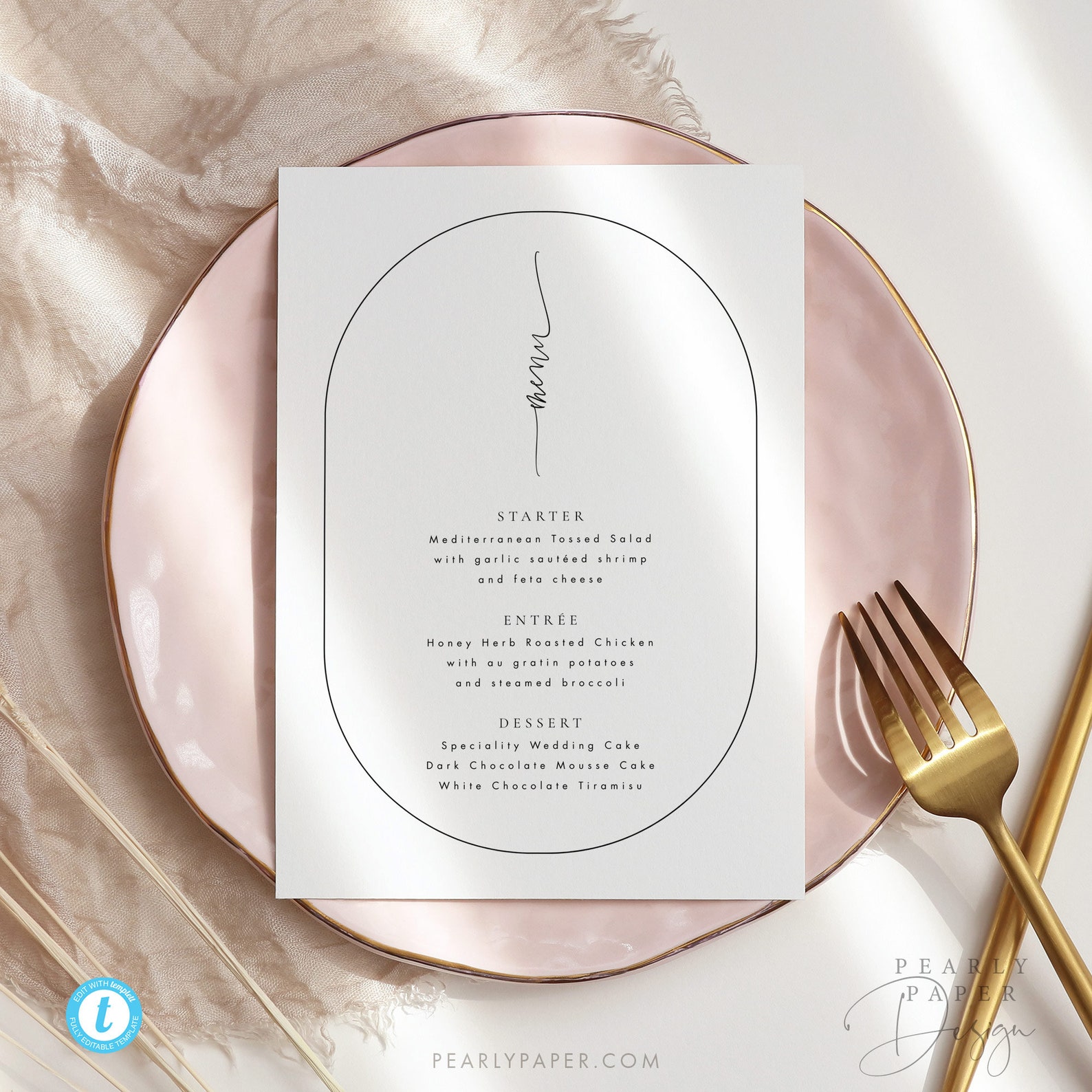 Double Arched Menu Template Download Modern Wedding Menu Oval - Etsy