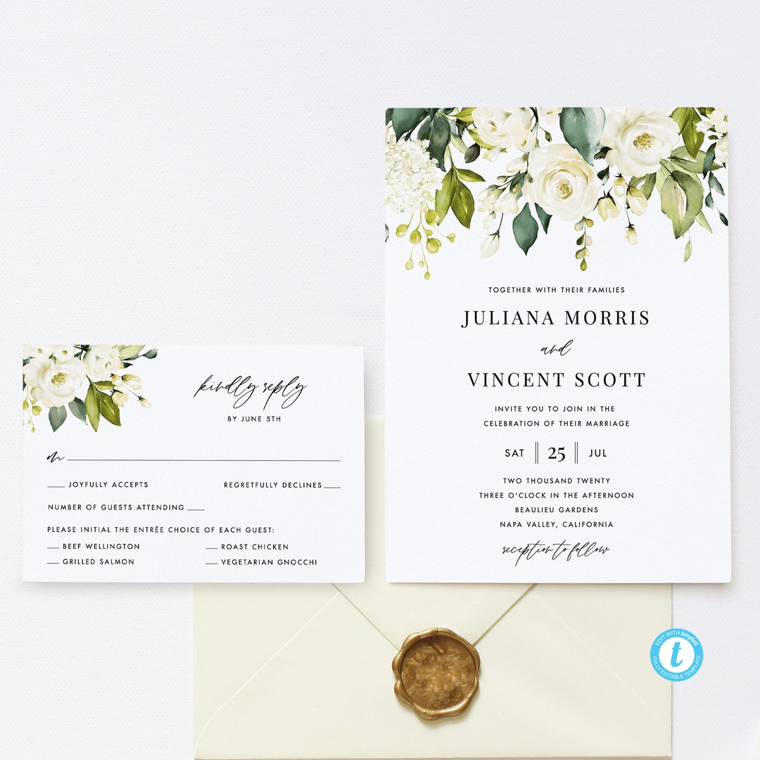 Rustic Wedding Invitation Template Boho Wedding Set Floral Wedding ...