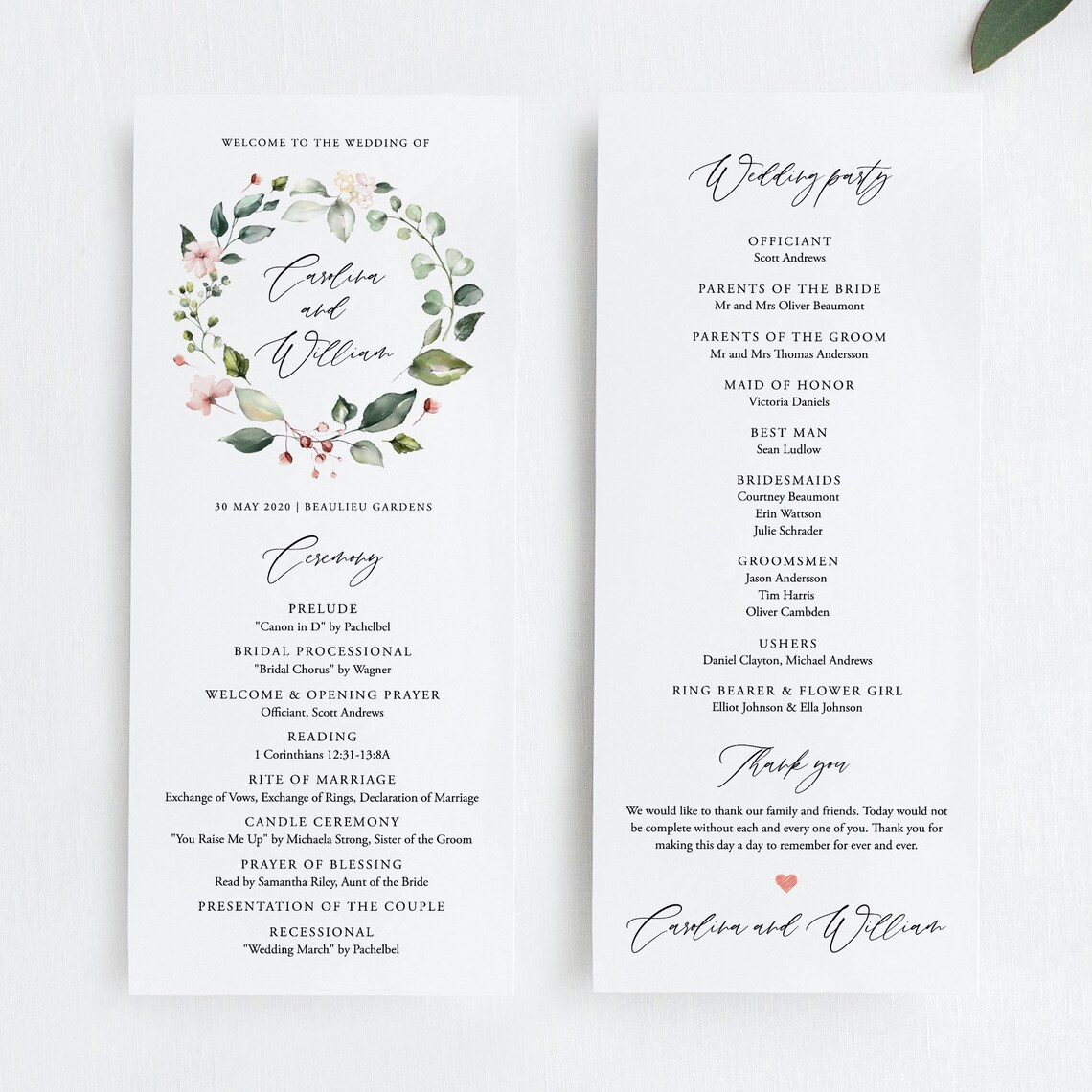 Printable Wedding Ceremony Program Template Floral Program - Etsy
