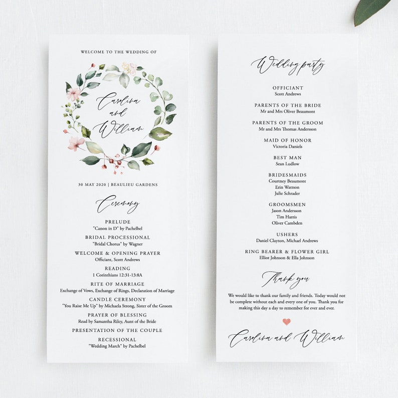 Printable Wedding Ceremony Program Template Floral Program Template ...