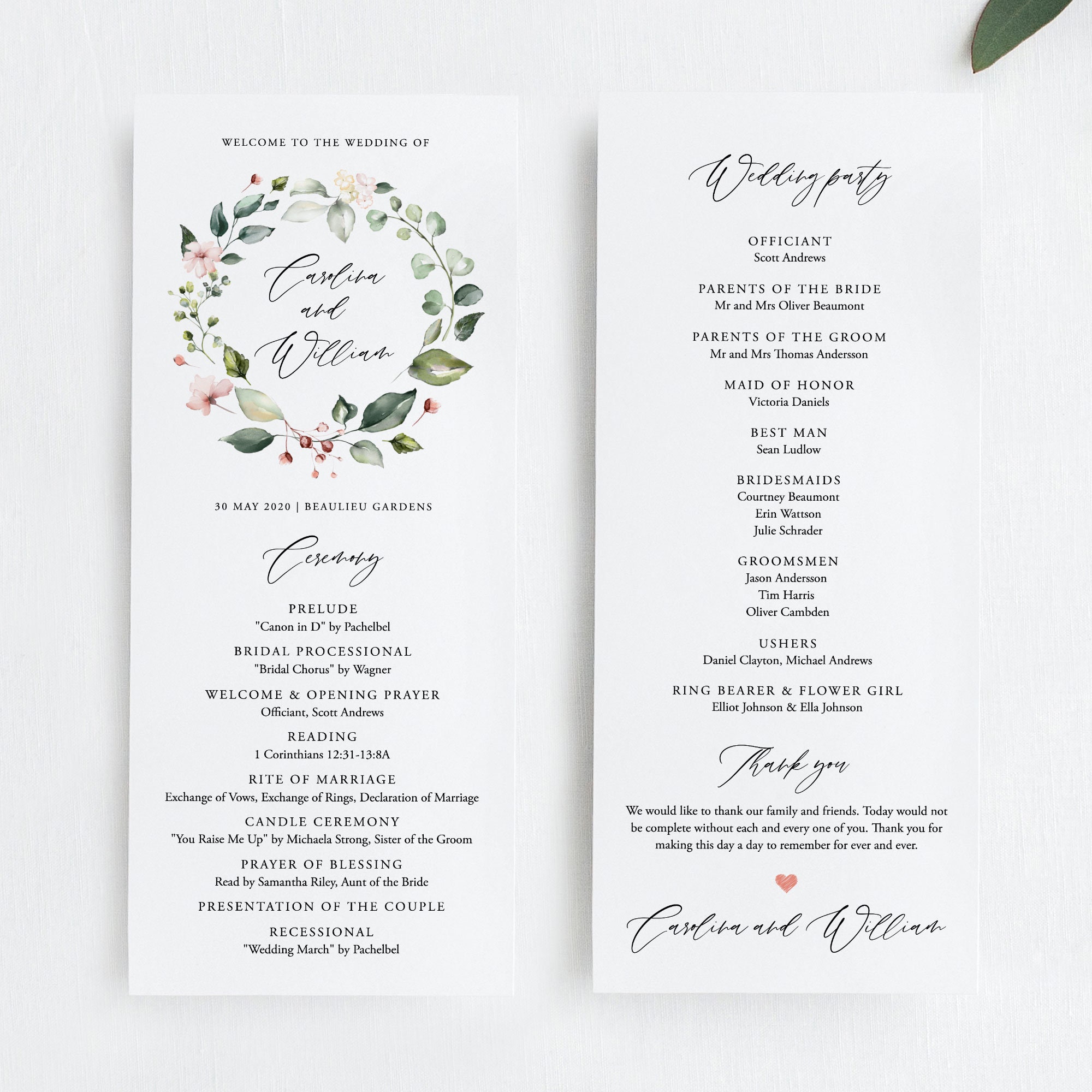 Printable Wedding Ceremony Program Template Floral Program - Etsy