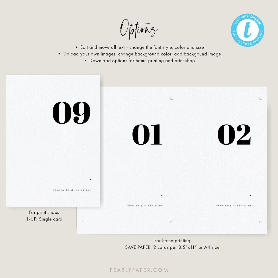 Modern Table Numbers Template Download Templett Simple Wedding | Etsy