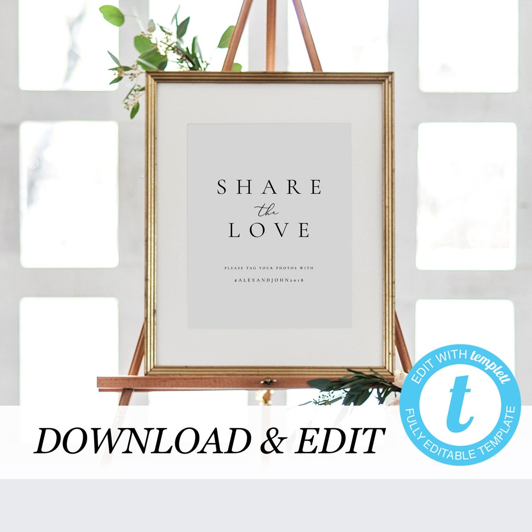 Share the Love Wedding Sign Template Wedding Hashtag Sign Modern ...
