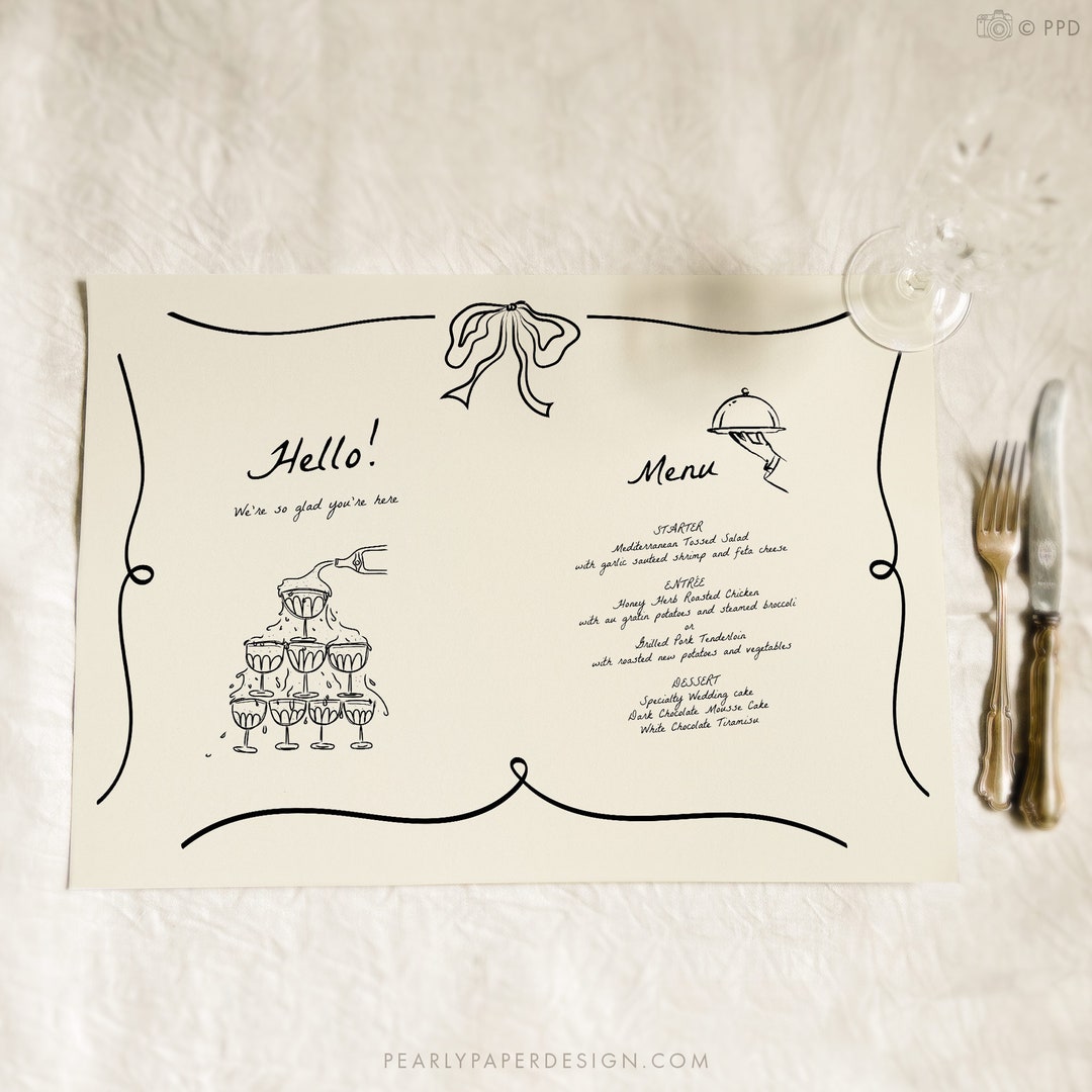 Whimsical Placemat Template, Squiggle Menu Template, Wedding Placemat ...