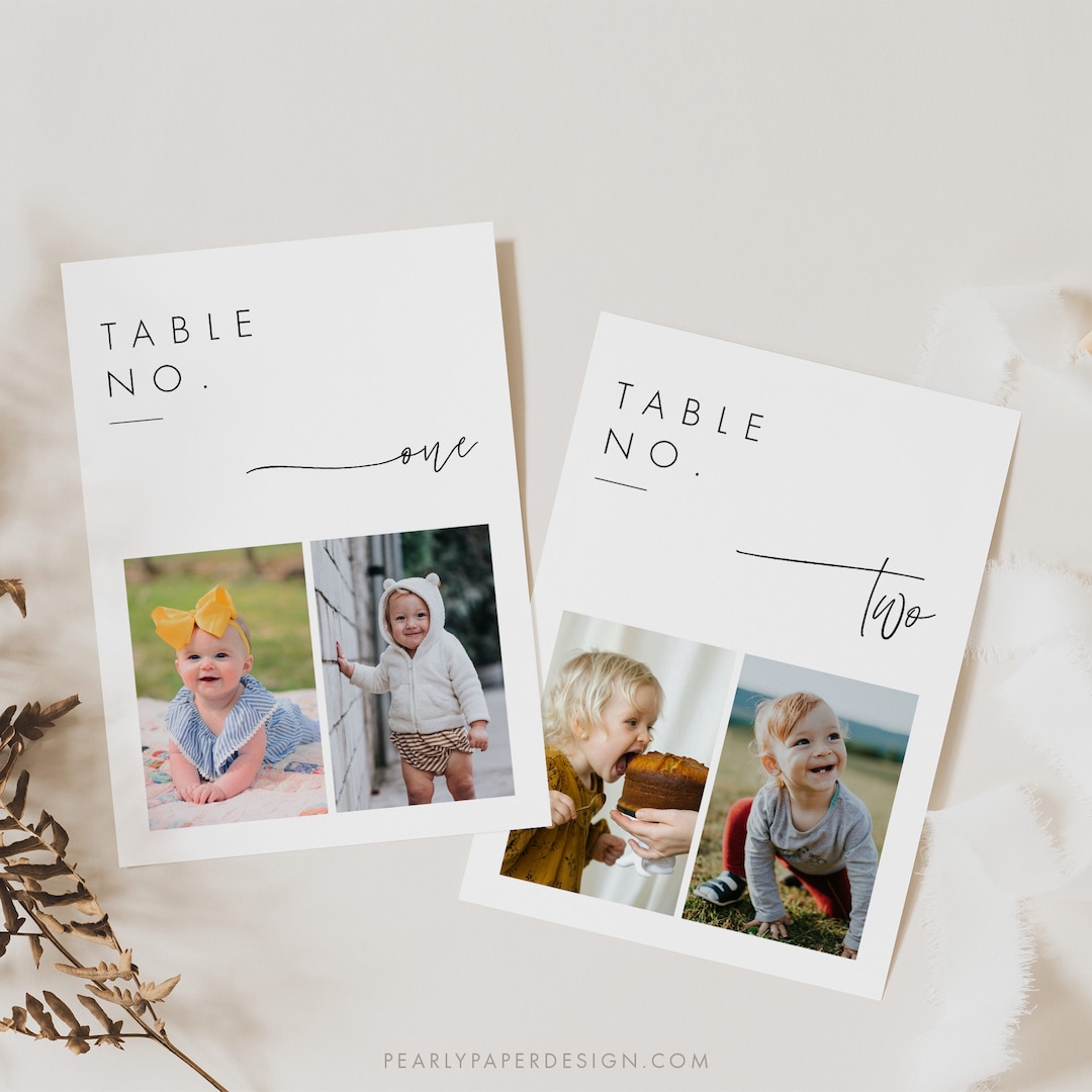 Photo Table Number Template, Baby Photo Table Card, Minimalist Table ...