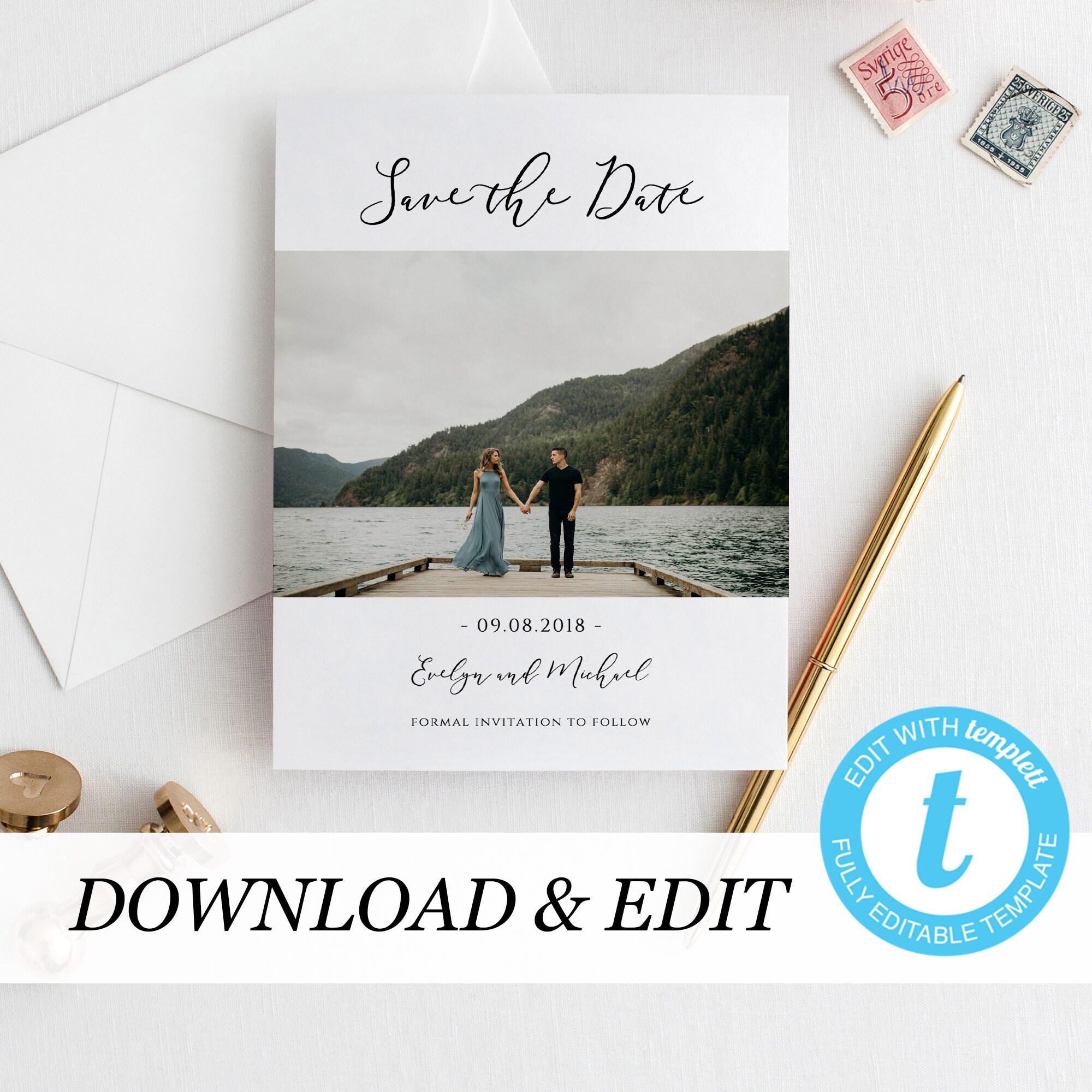 Photo Save the Date Printable Invitation Template, Templett, Simple ...