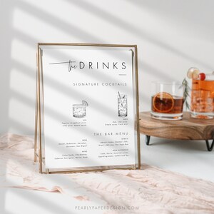 Bar Menu Template, Signature Drink Sign, Drink Menu Sign, Wedding Bar ...