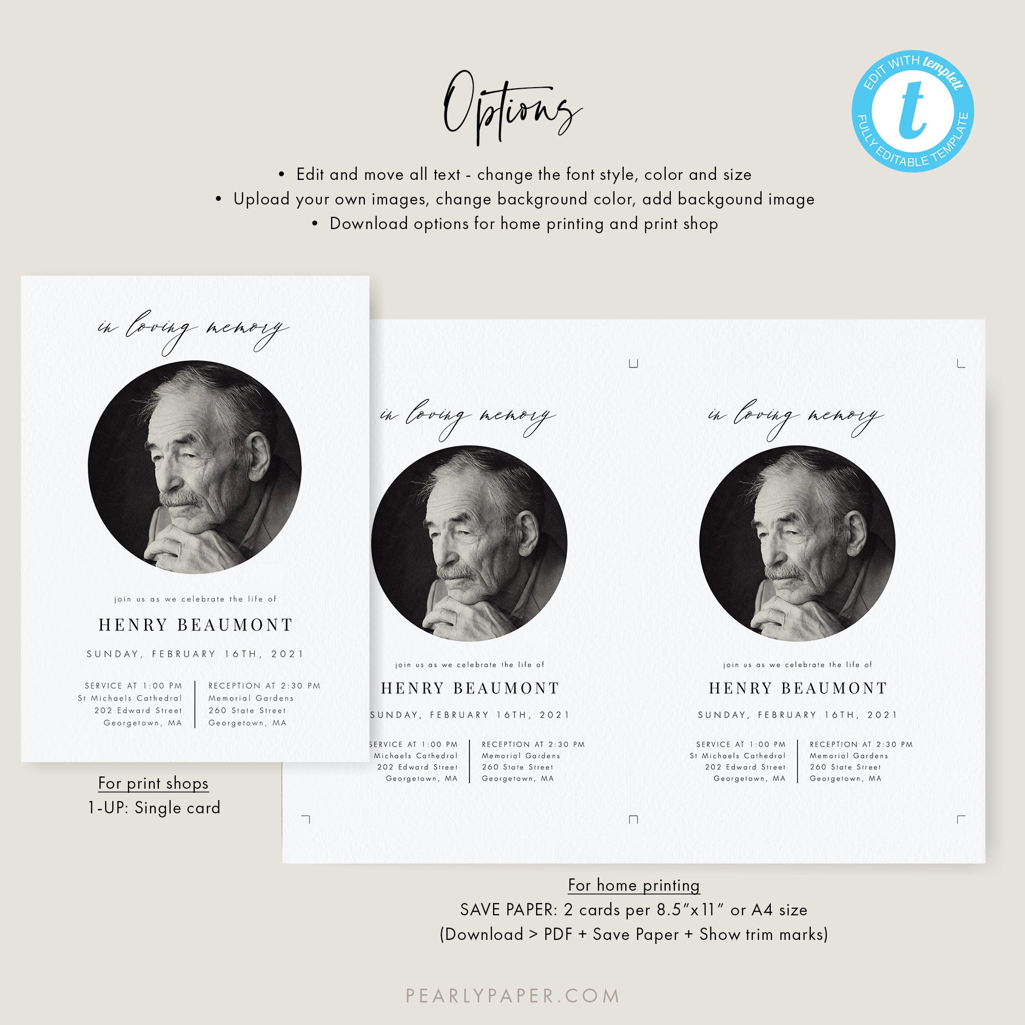 Funeral Announcement Template Minimalist Modern and Simple - Etsy UK
