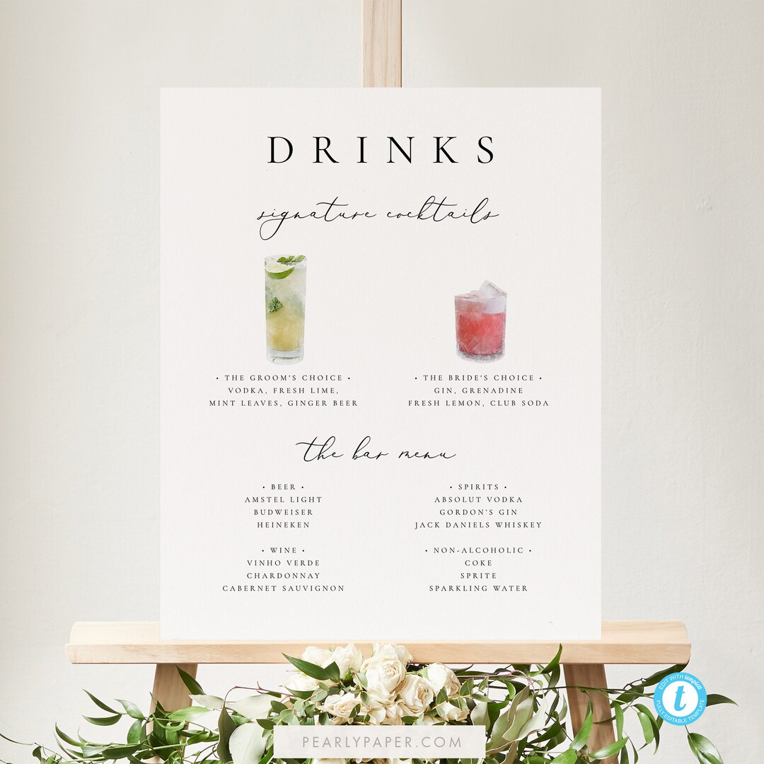 Printable Bar Menu Template Download Signature Cocktails Sign - Etsy