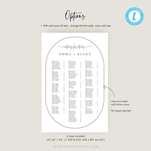 Oval Alphabetical Seating Chart Template Download Double Arch Seating ...