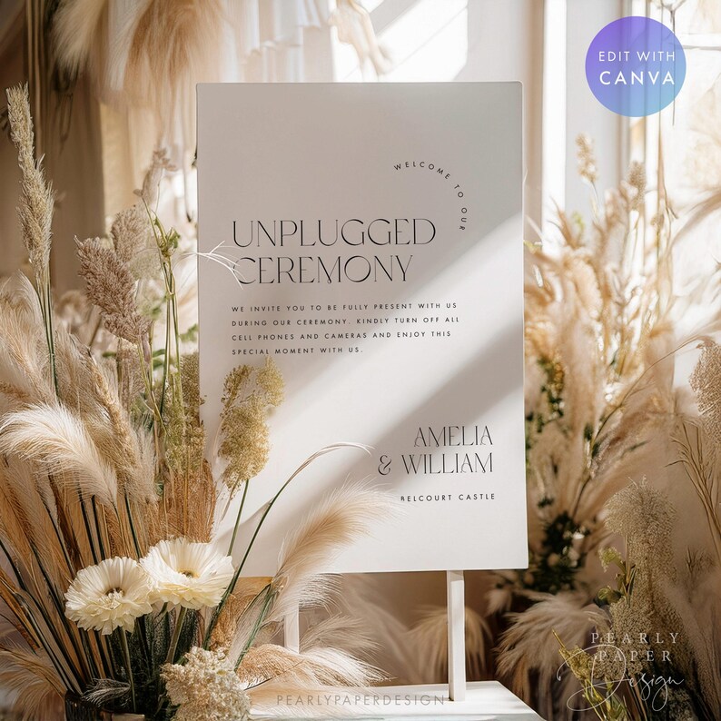 Unplugged Ceremony Sign Template, Minimalist Wedding Welcome Sign ...