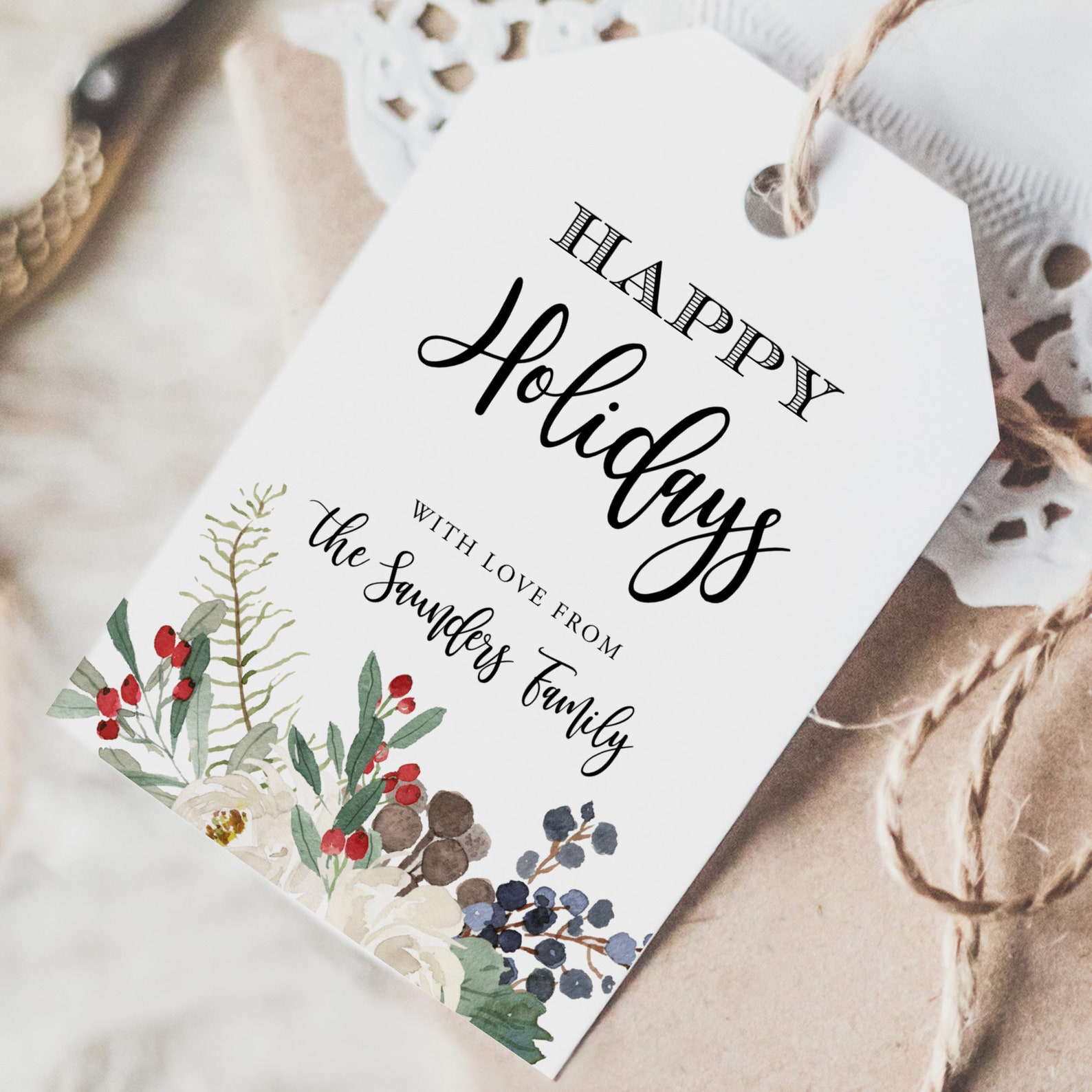 Printable Tag Happy Holidays Tag Template Gift Tag Merry | Etsy