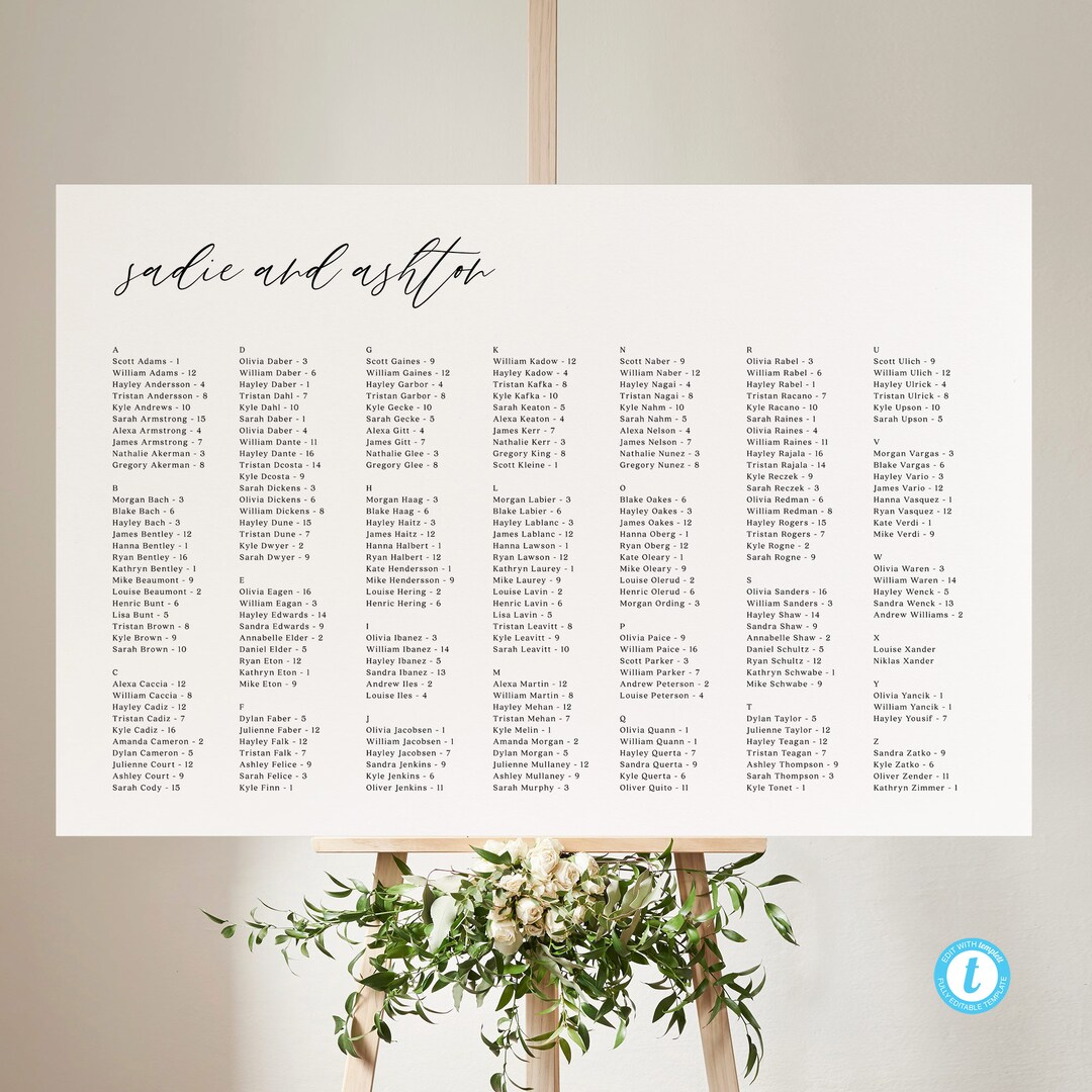 Alphabetical Seating Chart Template Download Minimalist Seating ...