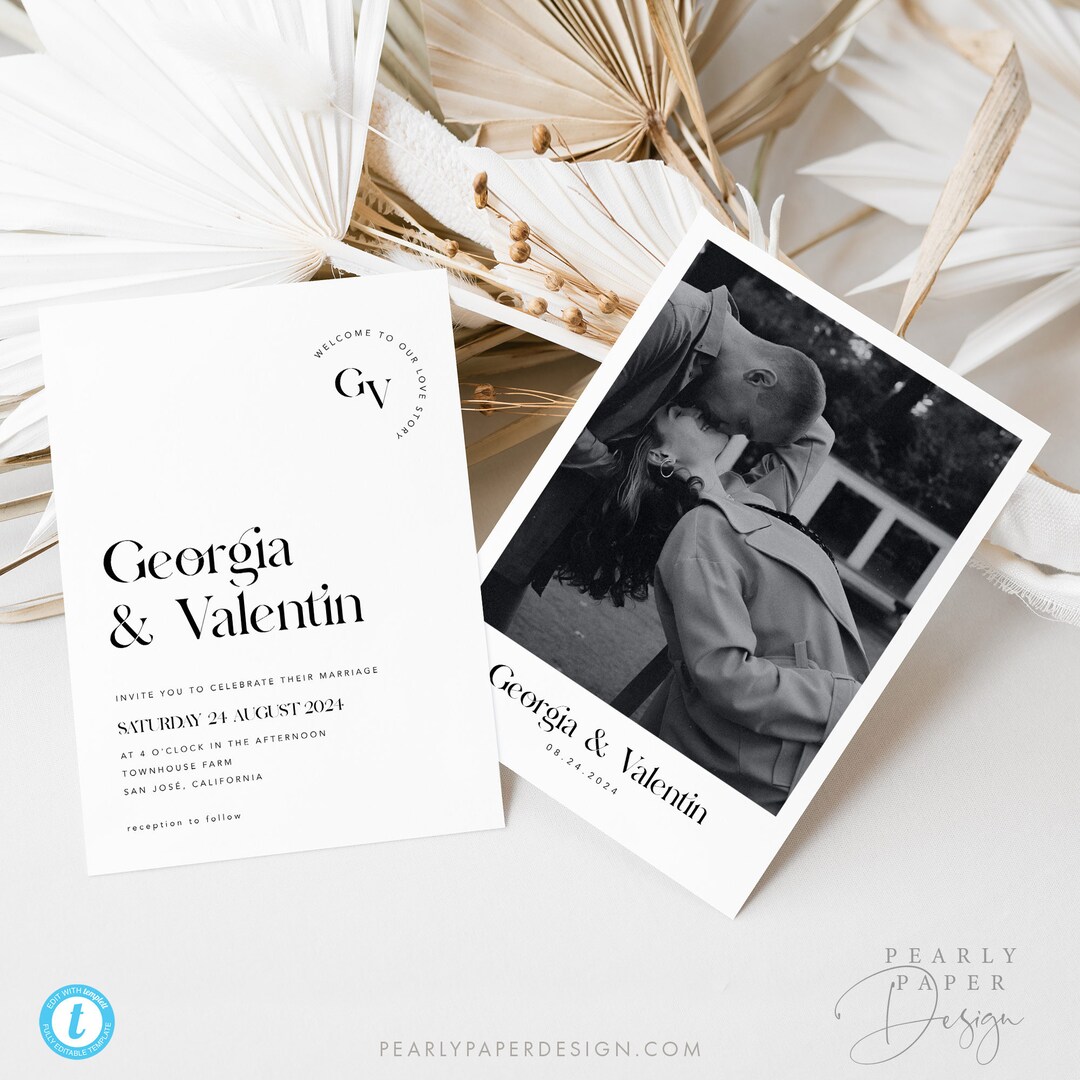 Retro Wedding Invitation Template, Modern Wedding Invite, Minimalist ...