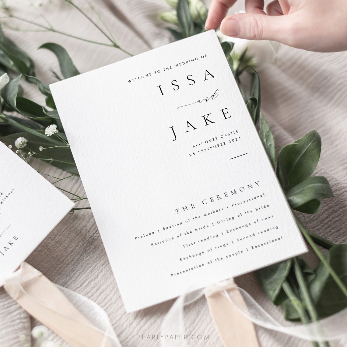Elegant Wedding Ceremony Program Fan Template Download Simple - Etsy