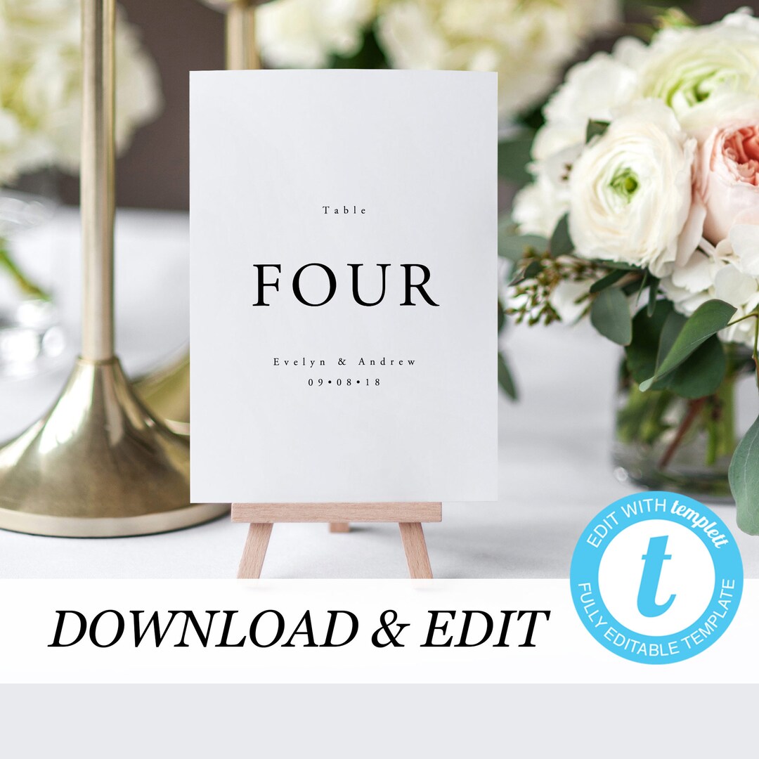 Simple Table Numbers Template Printable Wedding Table Numbers Editable ...