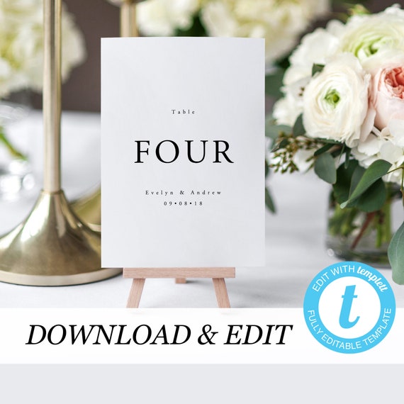 Simple Table Numbers Template Printable Wedding Table Numbers | Etsy