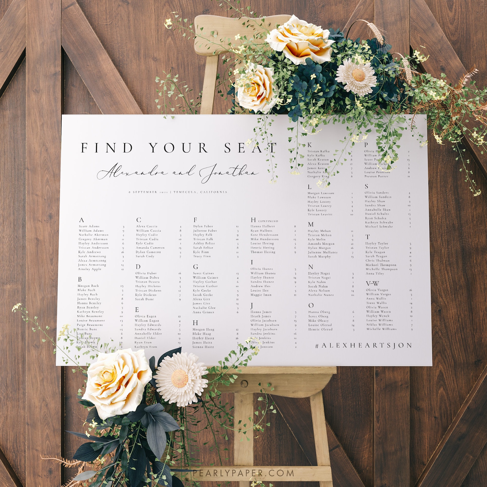 Alphabetical Seating Chart Template Download Minimalist - Etsy