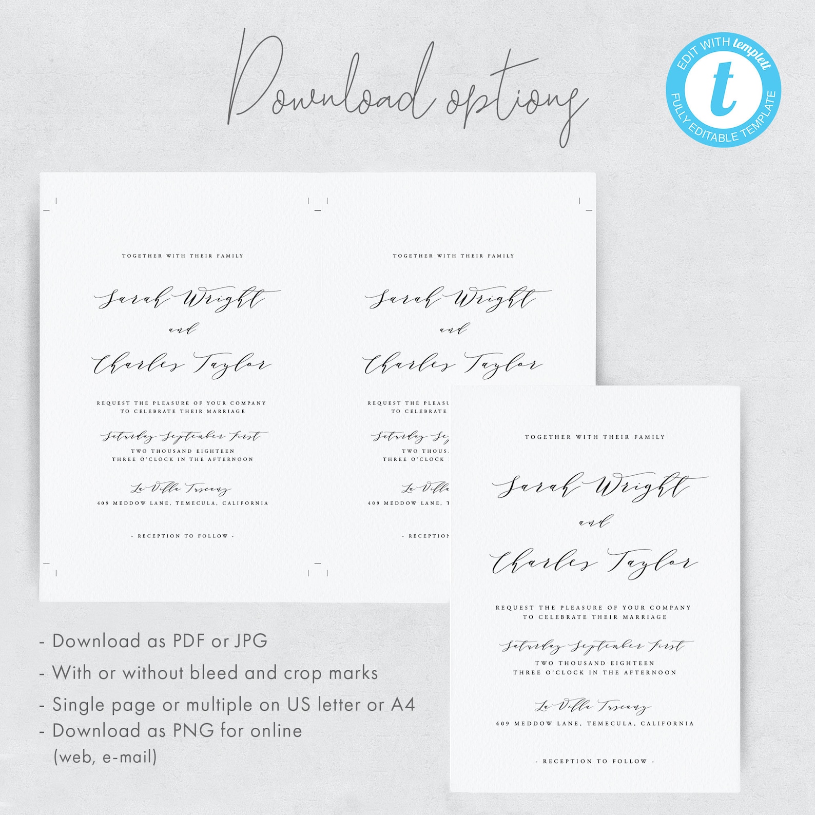 Printable Wedding Invitation Template Editable Wedding Invite Boho ...