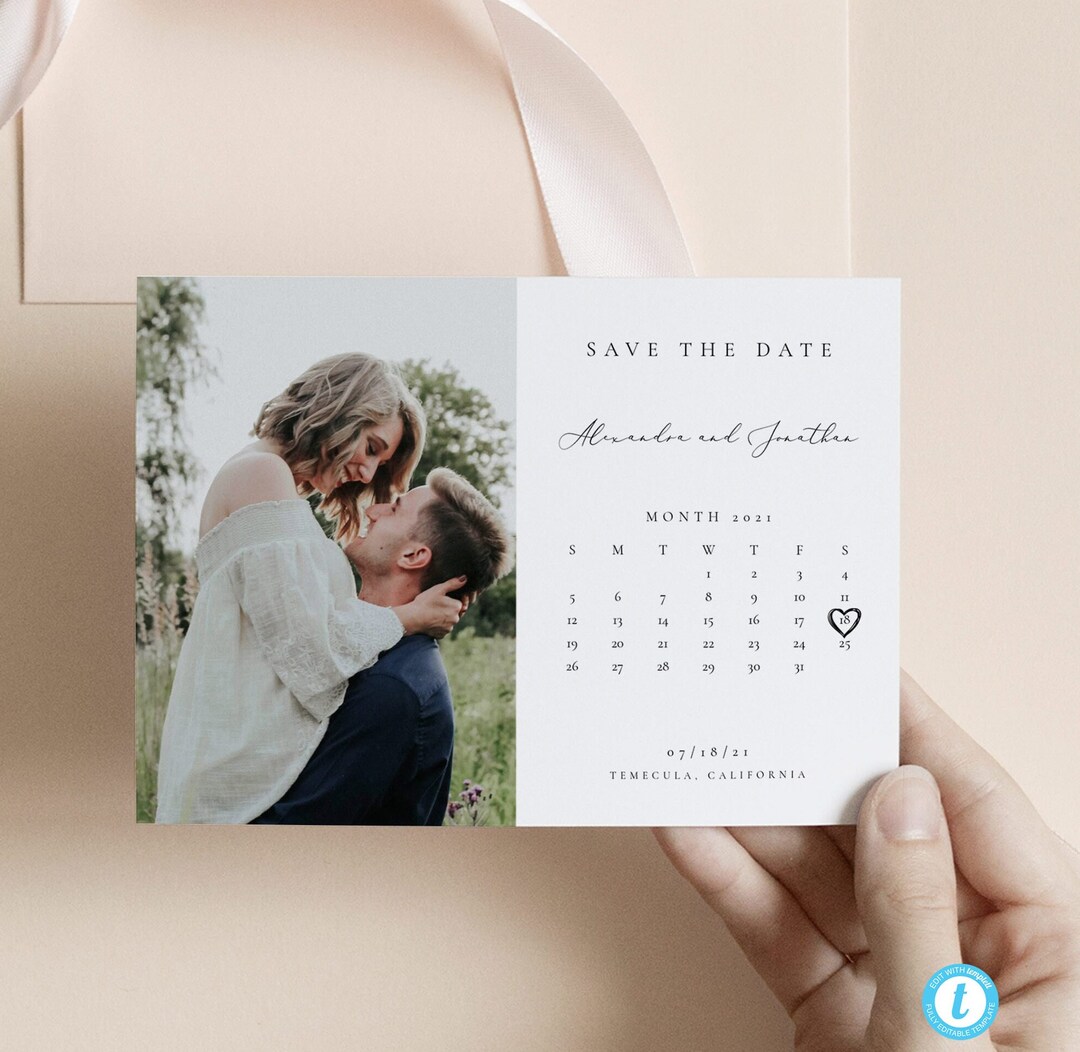 Calendar Save the Date Template Editable Invite Simple and Modern Save ...