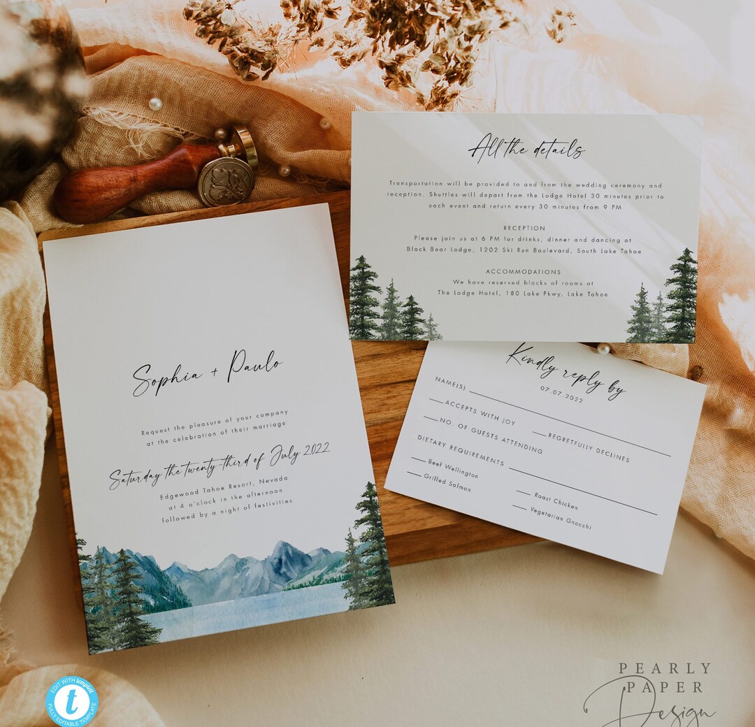 Mountain Lake Wedding Invitation Set Template Download Printable ...